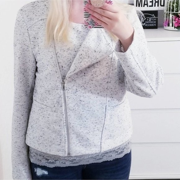 Loft Fashion | Jackets & Coats | Loft Speckled Textured Zip Moto Jacket ...